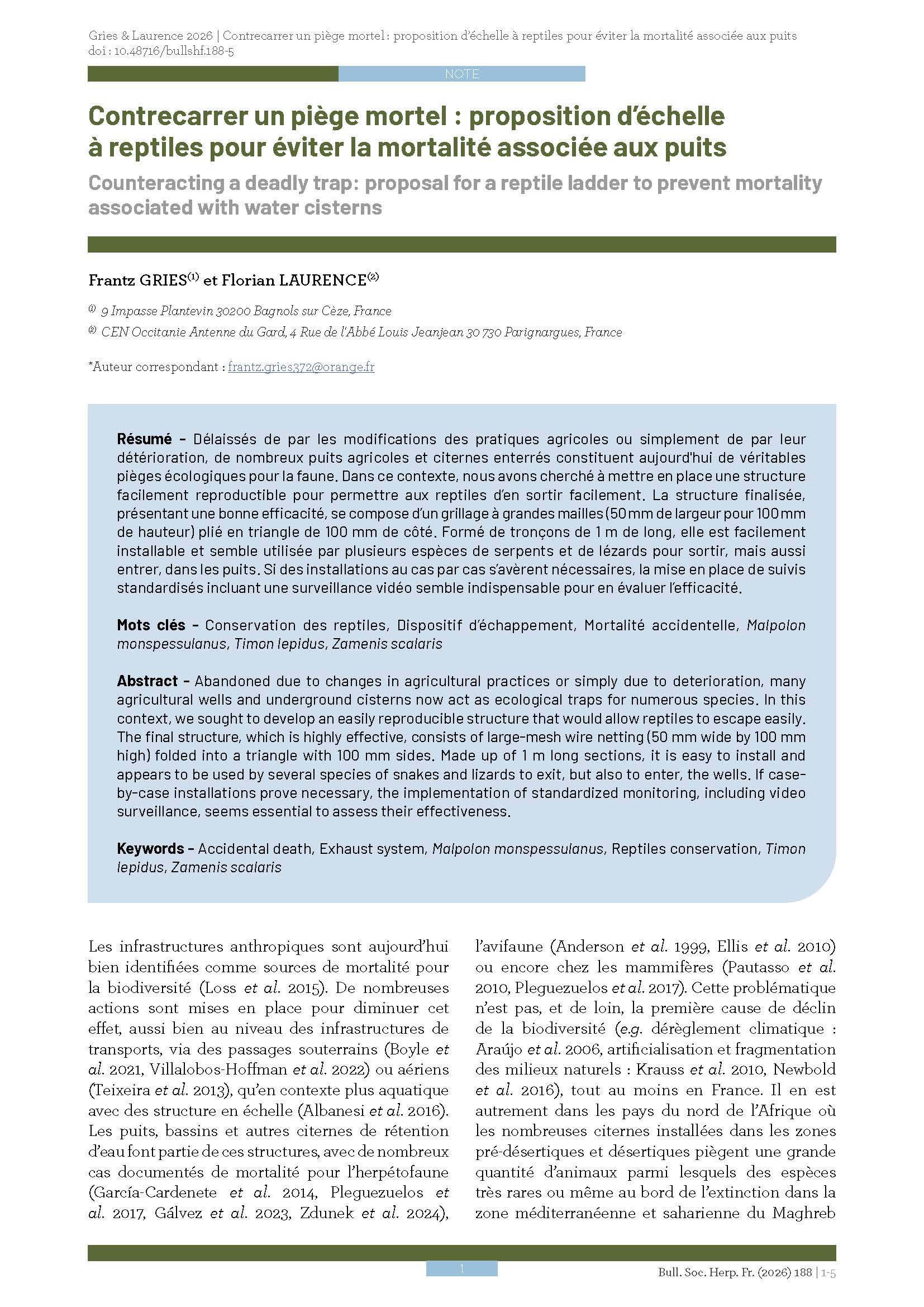 Contrecarrer un piège mortel : proposition d’échelle à reptiles pour ...